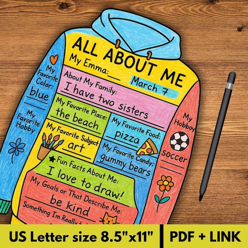 All About Me Hoodie Worksheet: Back to School Icebreaker Art Activity ...