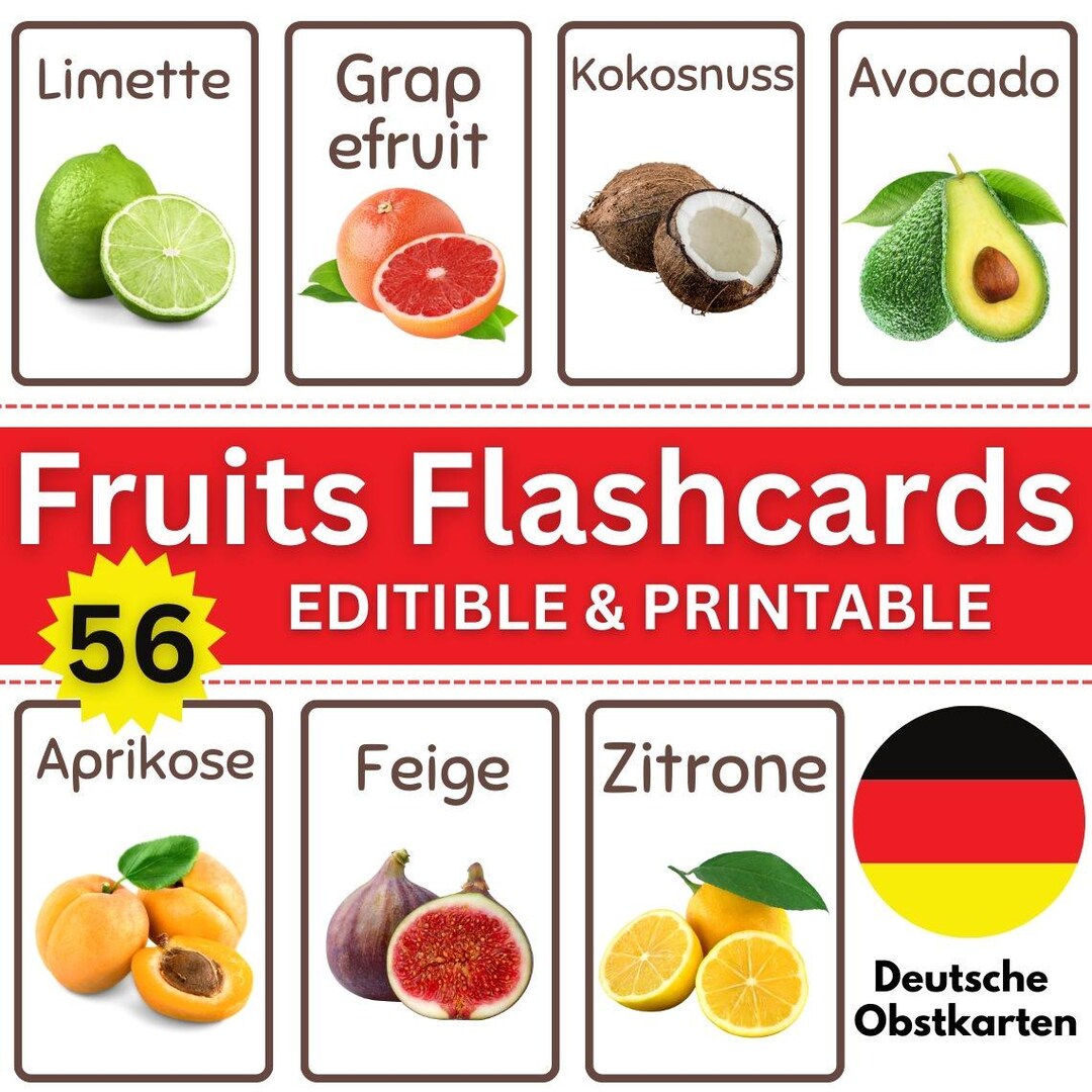 German Fruits Flashcards: 56 Printable Montessori Cards (digital ...