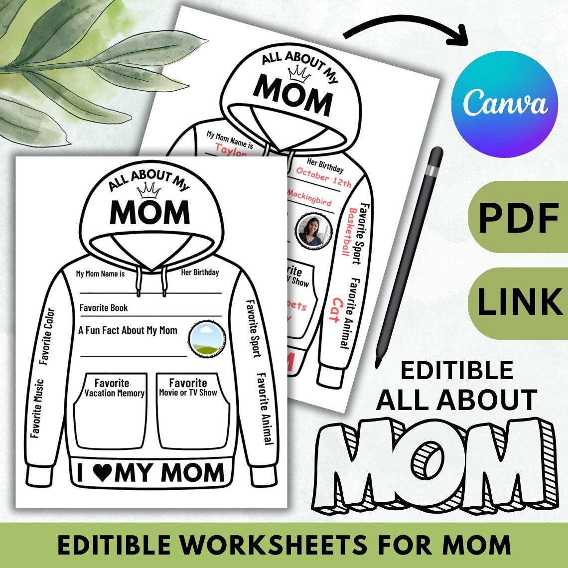 All About My Mom Questionnaire: Mother's Day DIY Gift (PDF) - Etsy