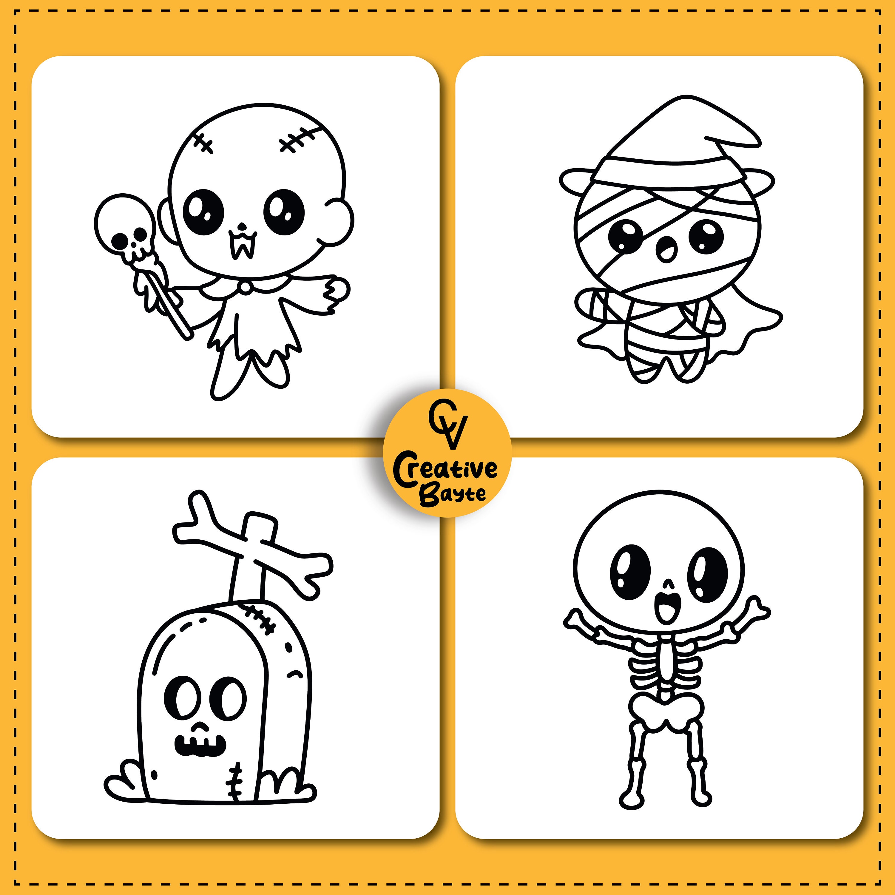 Cute Bold and Easy Spooky Stuff Coloring Pages for Kids & Adults ...