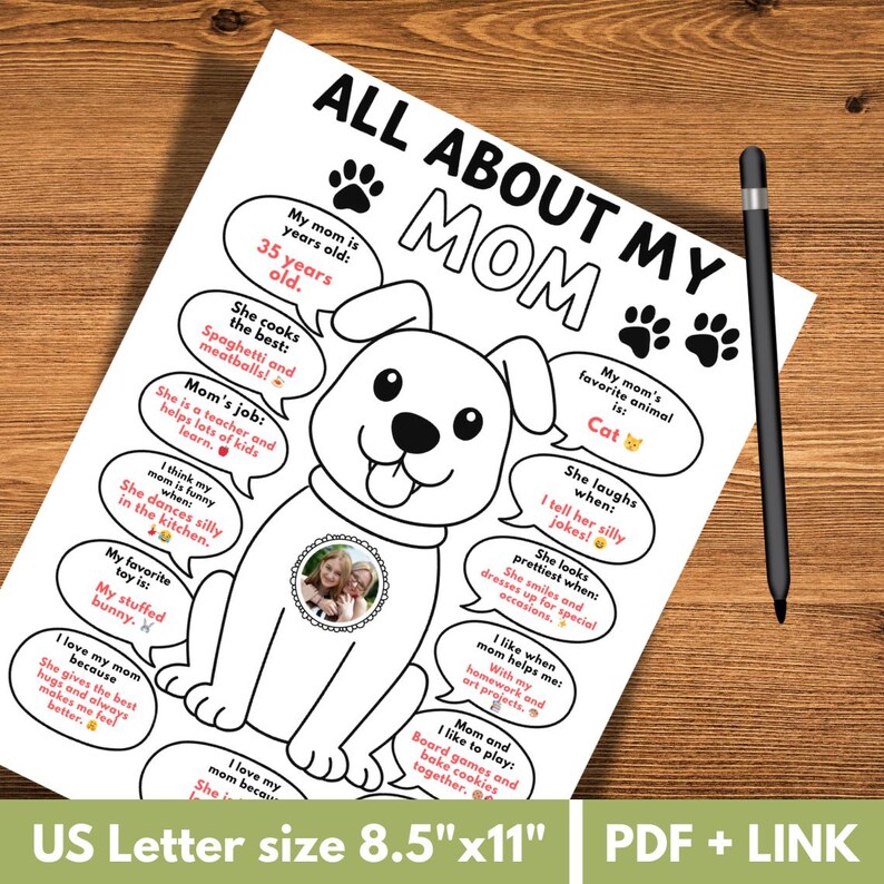 Mother's Day PRINTABLE Coloring Page - Dog All About My Mom - INSTANT ...