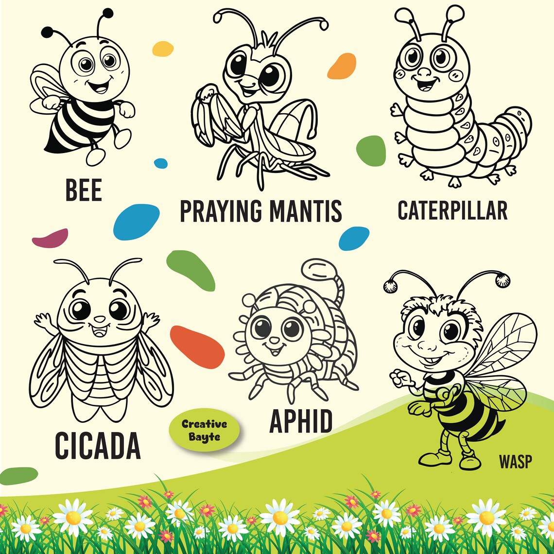 Bug and Insect Coloring Pages, for Relaxation & Stress Relief Featuring ...