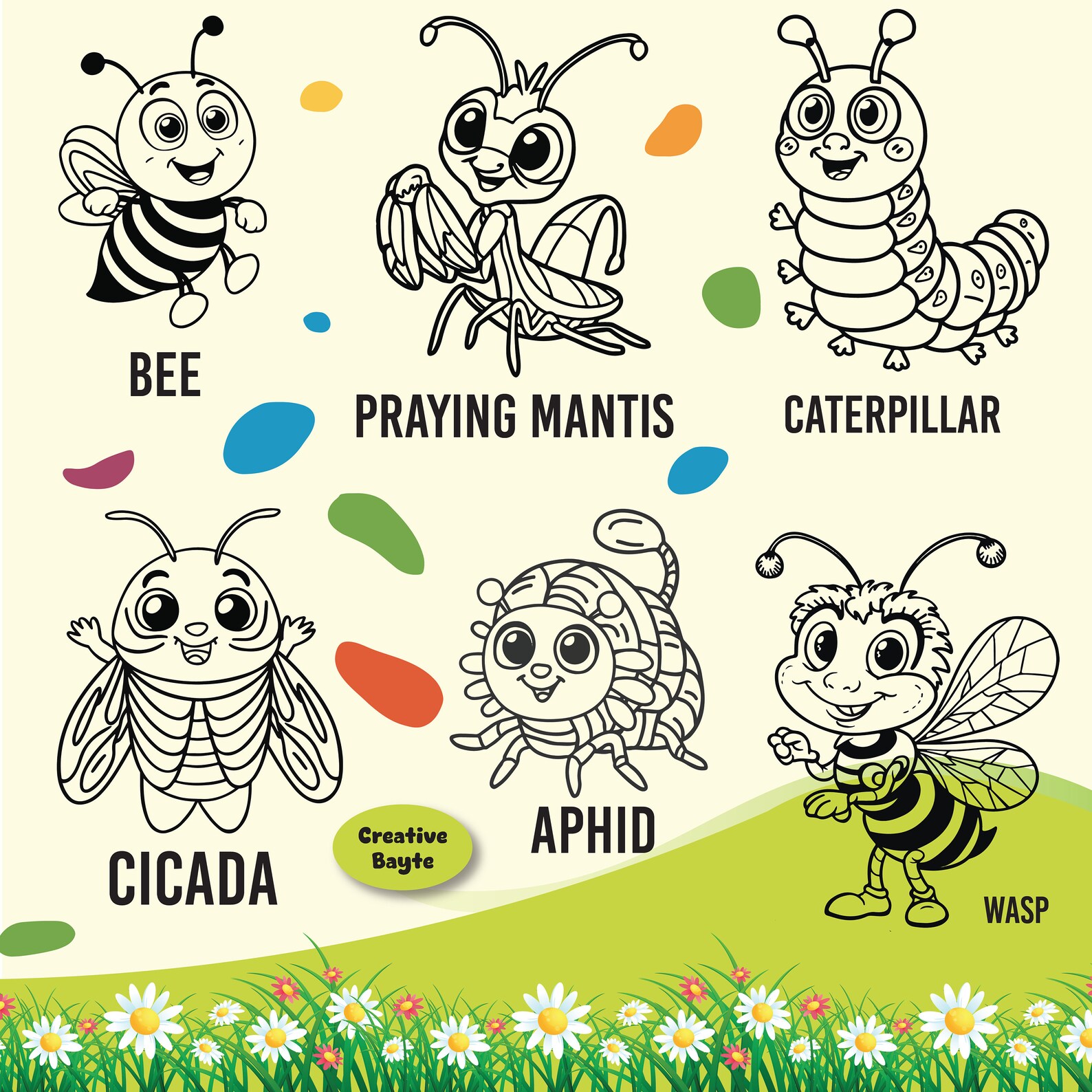 Bug and Insect Coloring Pages, for Relaxation & Stress Relief Featuring ...