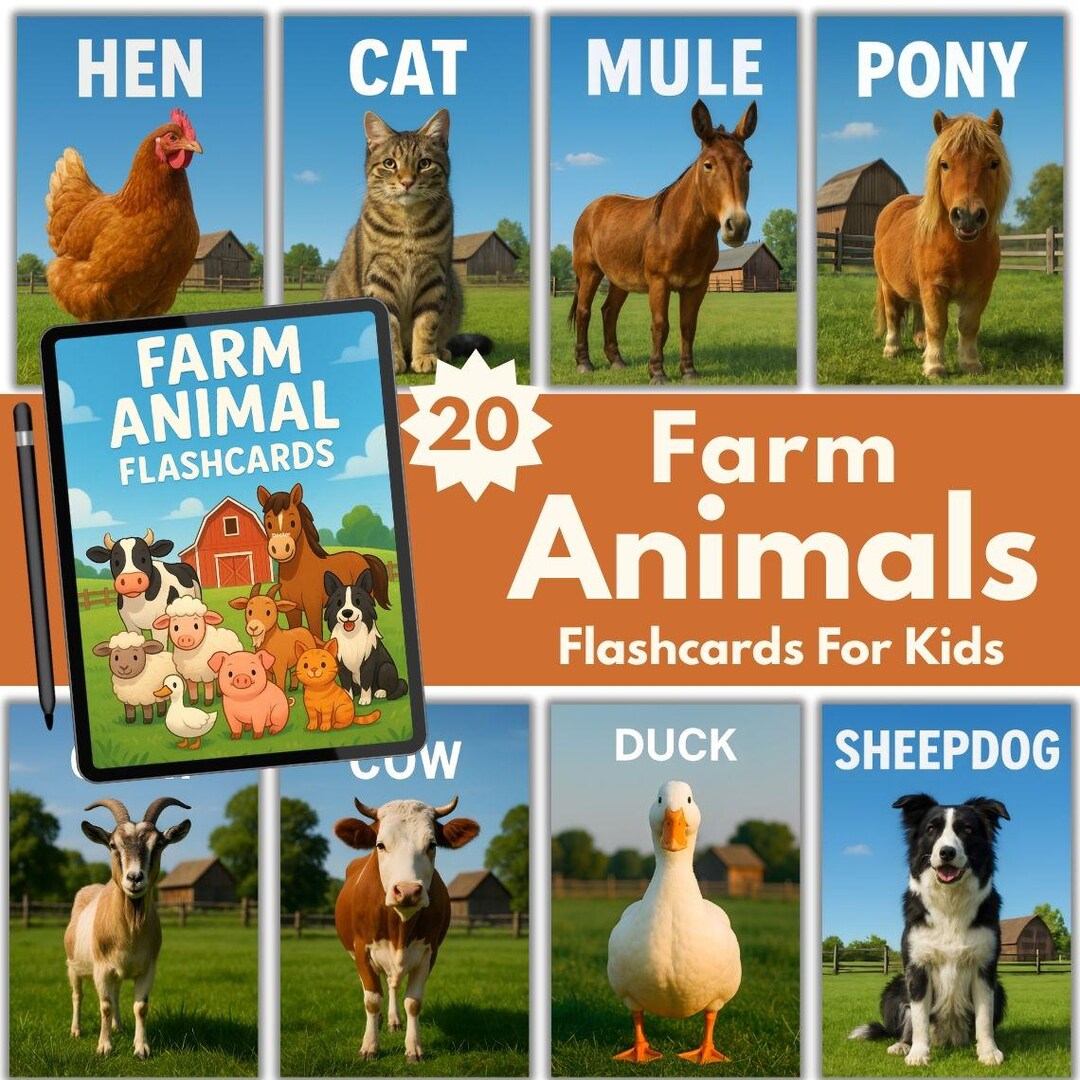 Farm Animal Flashcards for Kids – Educational Printable PDF | Preschool ...