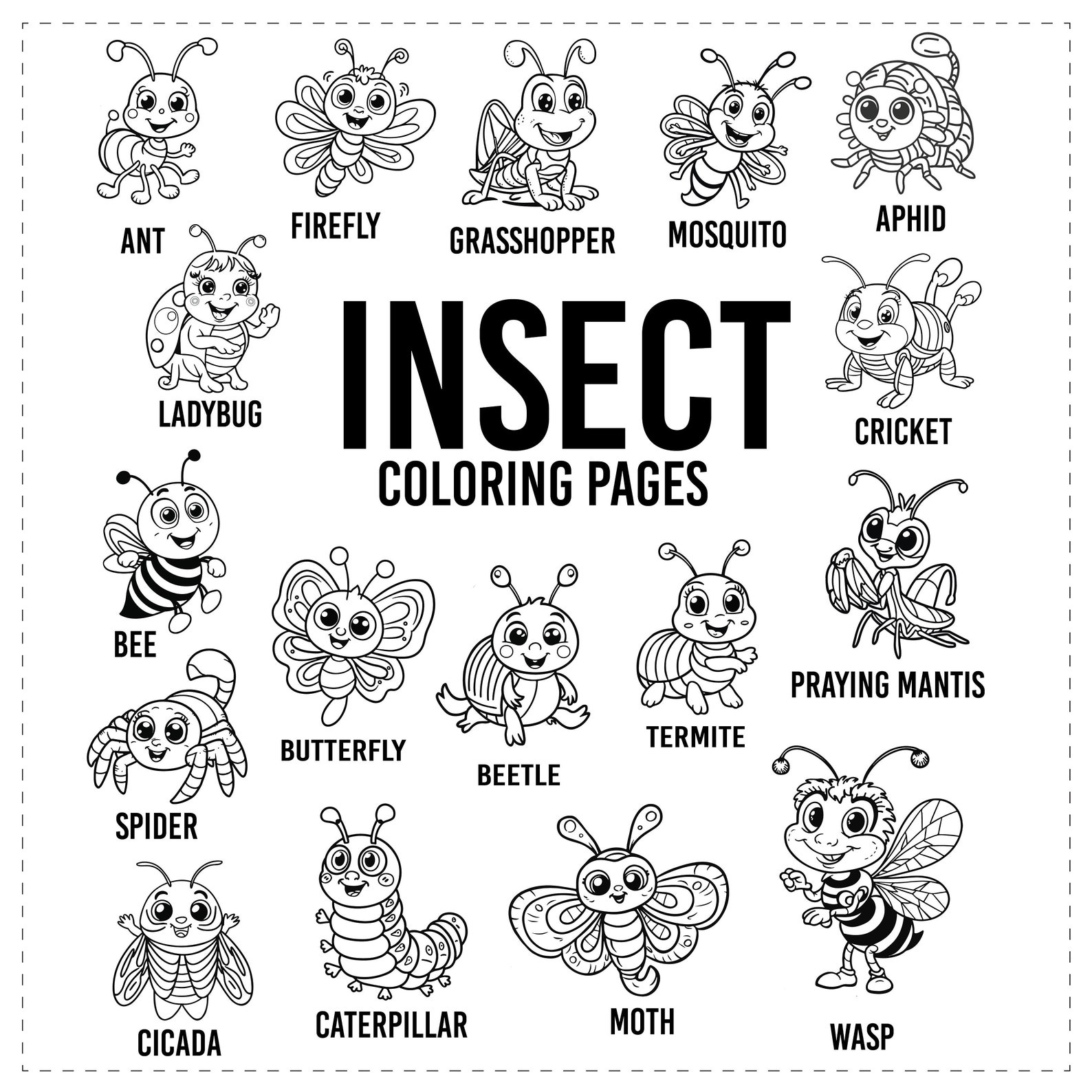 Bug and Insect Coloring Pages, for Relaxation & Stress Relief Featuring ...