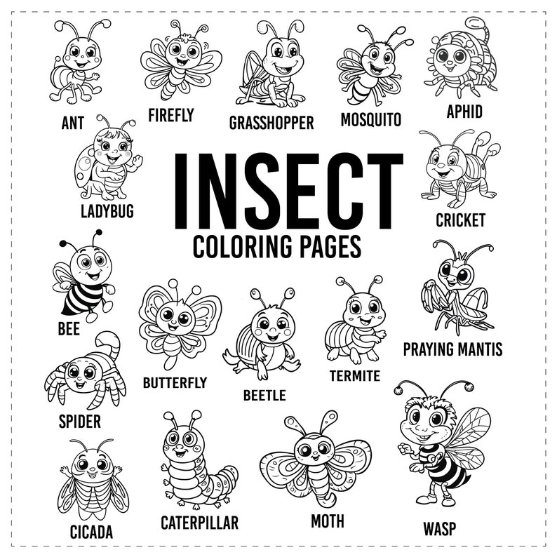 Bug and Insect Coloring Pages, for Relaxation & Stress Relief Featuring ...
