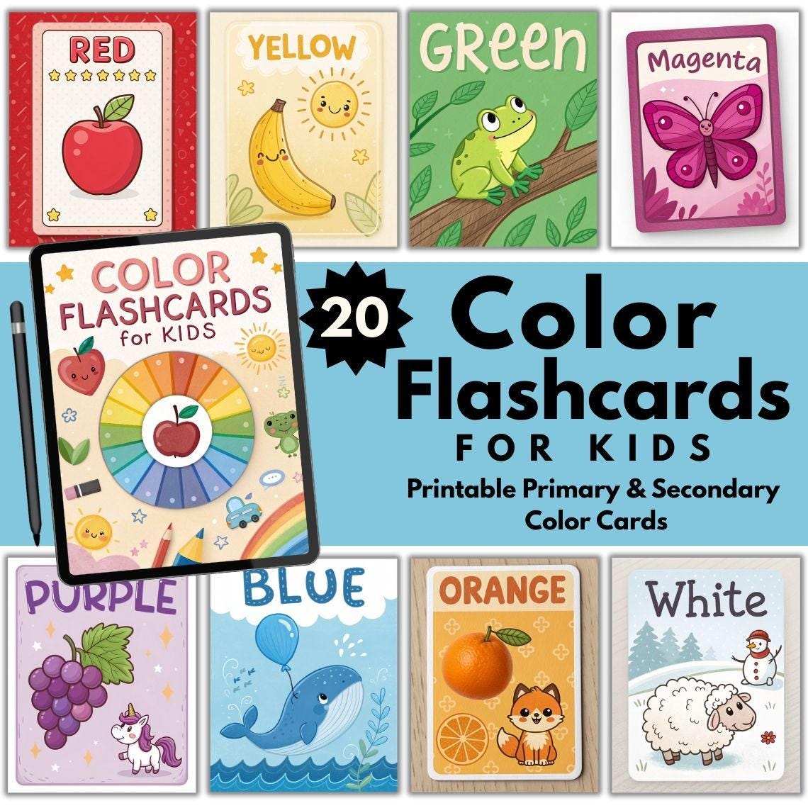 Color Flashcards for Kids: Primary & Secondary Colors (printable PDF ...