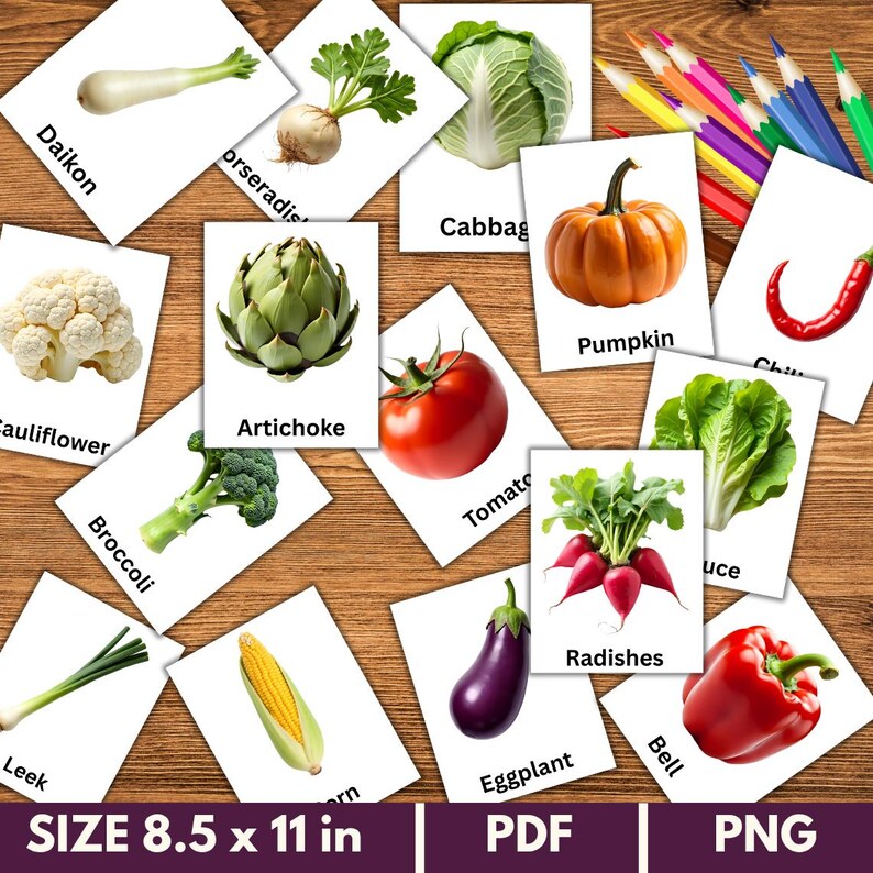 Realistic Vegetable Flashcards – 28 Montessori-inspired Printable Cards ...