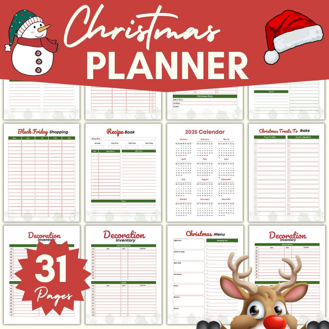 Cute 31 Printable Christmas Planner, Holidays Planner, Christmas Gift ...