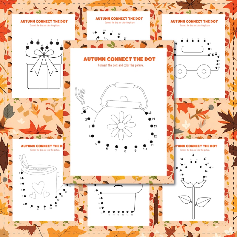 75 Printable Fall Autumn Dot to Dot Worksheet Coloring Book for Kids ...