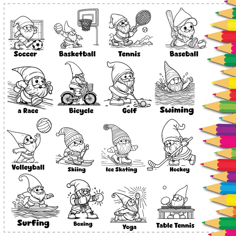 Cute 20 Printable Gnome Sport Coloring Pages for Kids & Adults, for ...