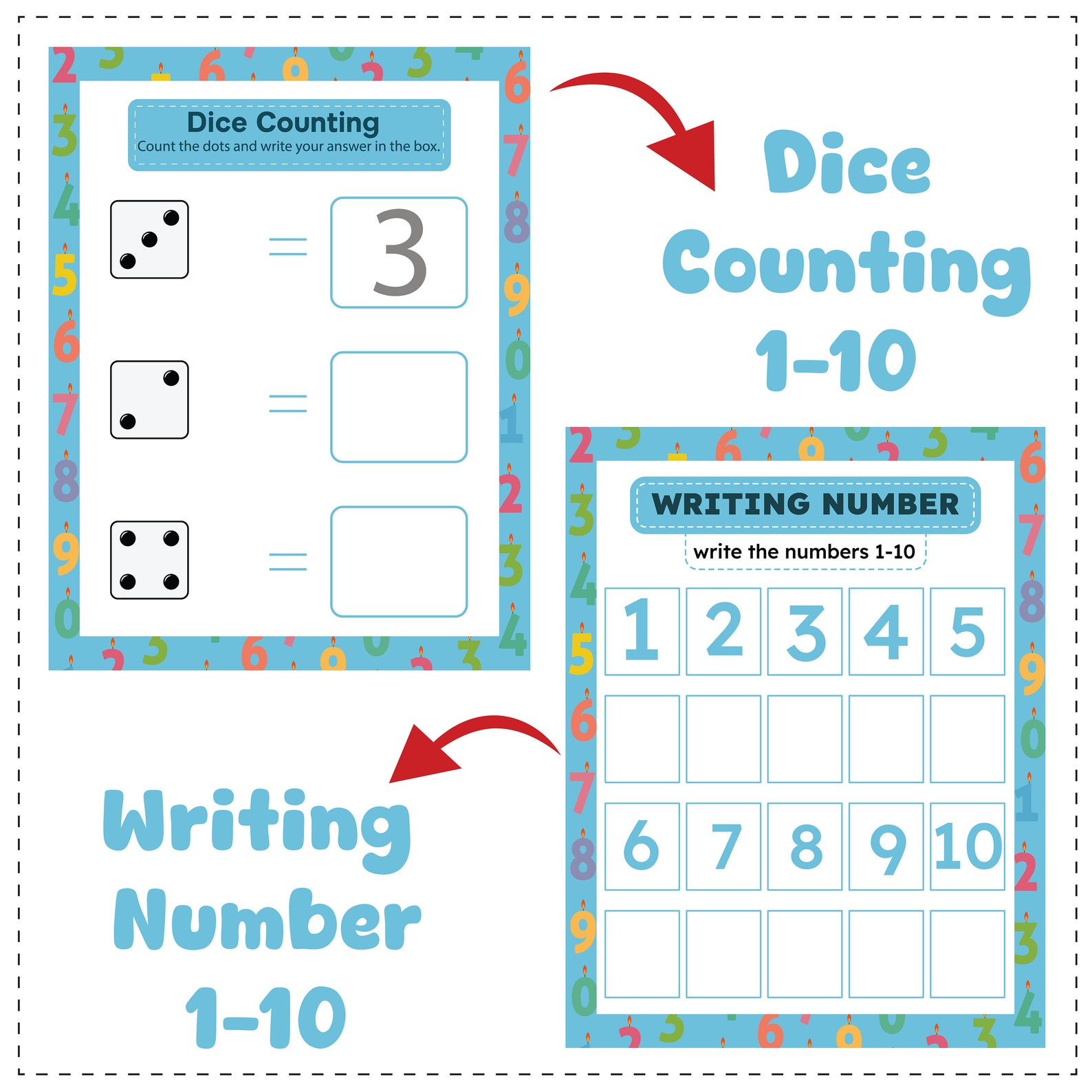 Back to School Printable Math Worksheet Activity Pages, Kindergarten ...