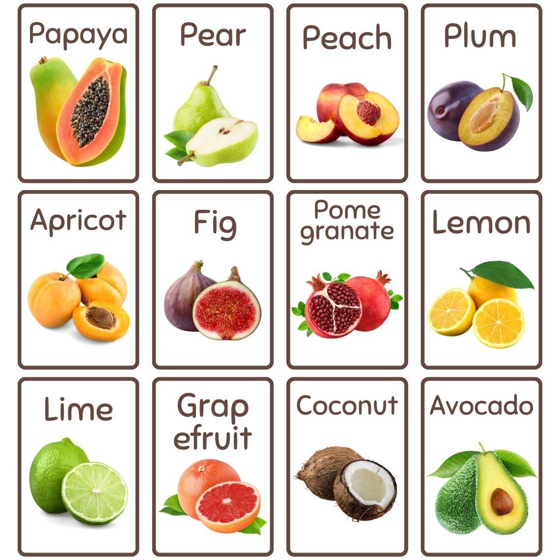 56 Printable and Editable Fruits (real Pictures) Educational Montessori ...
