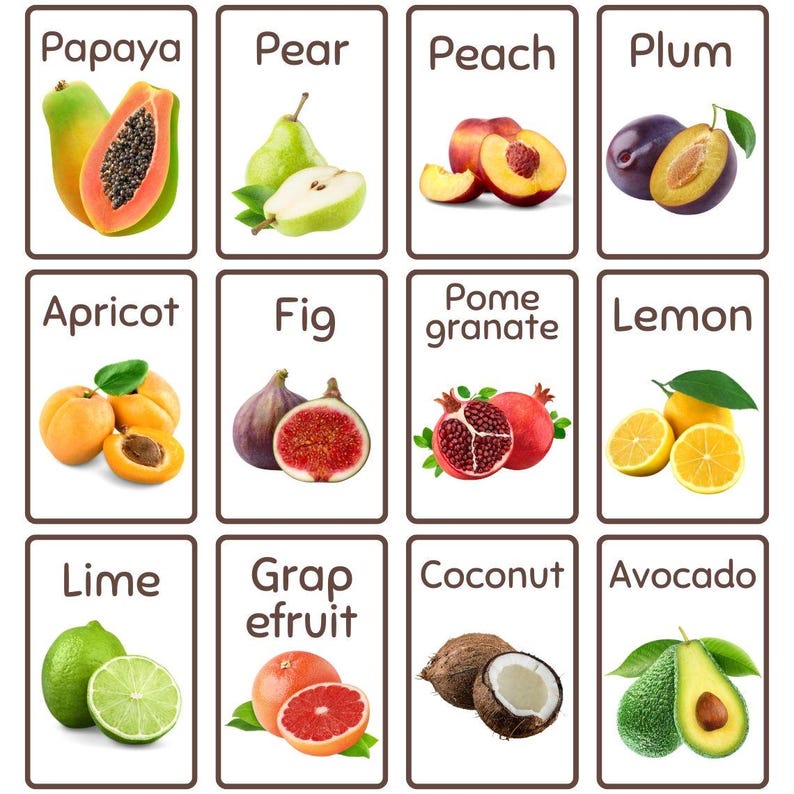 56 Printable and Editable Fruits (real Pictures) Educational Montessori ...