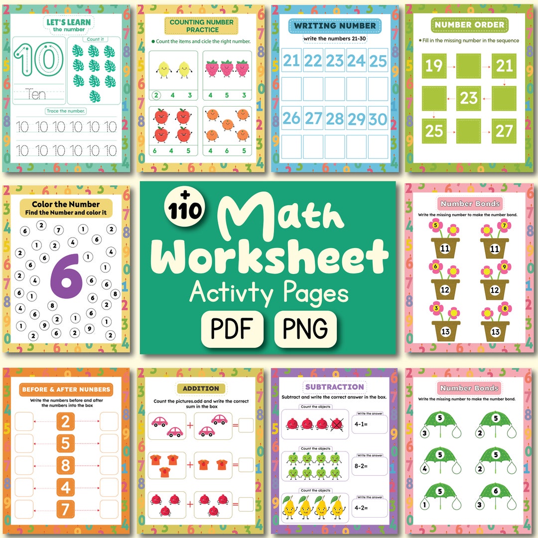 Back to School Printable Math Worksheet Activity Pages, Kindergarten ...
