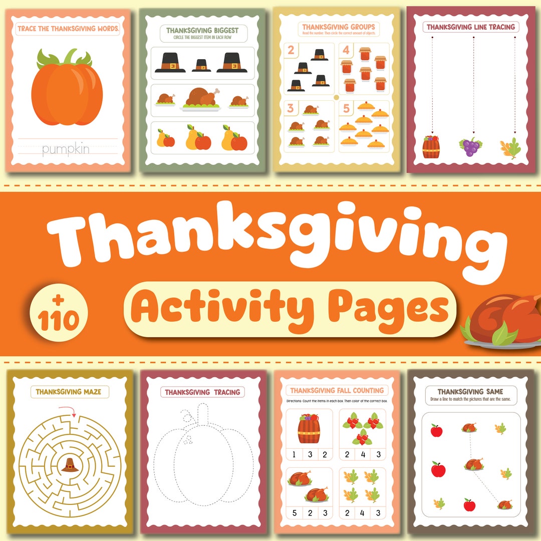 Fun 110 Printable Thanksgiving Activity Book for Kids Kindergarten ...
