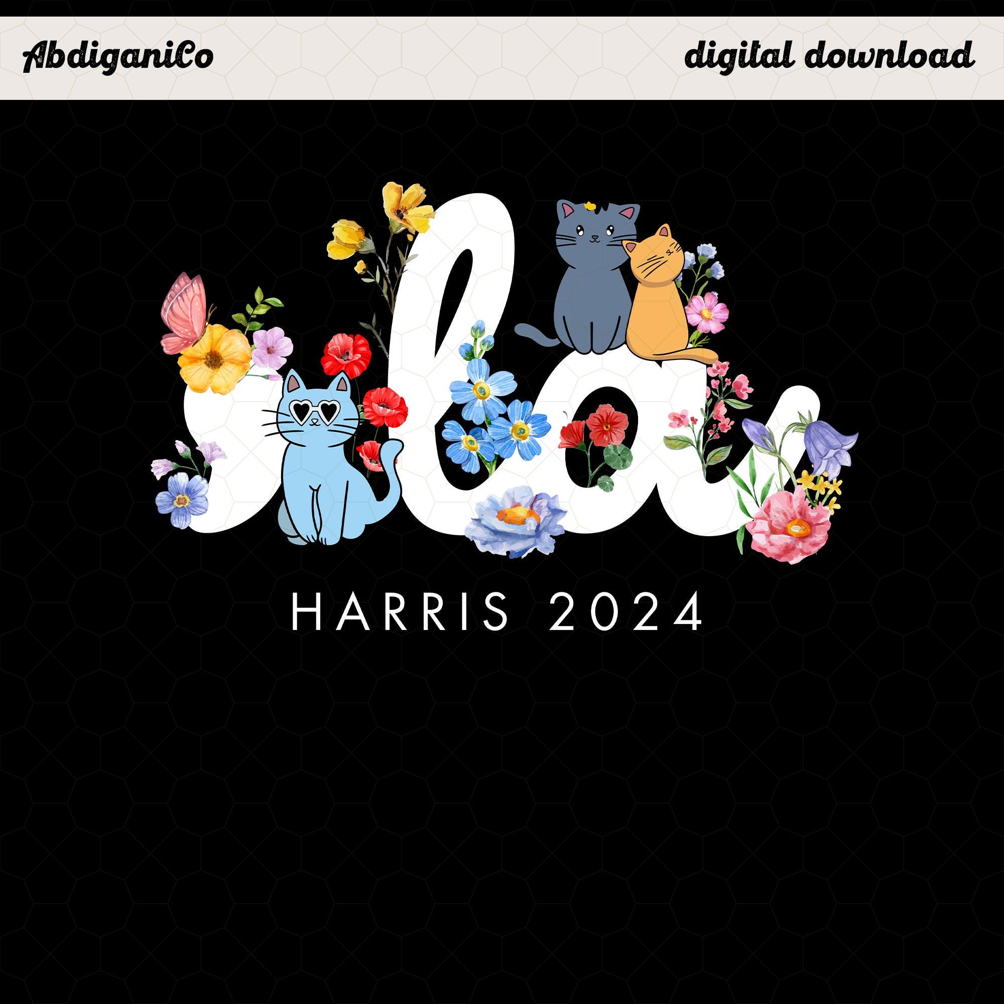 Floral Cat Ladies La Harris 2024, Kamala Harris Png, Vintage Floral ...