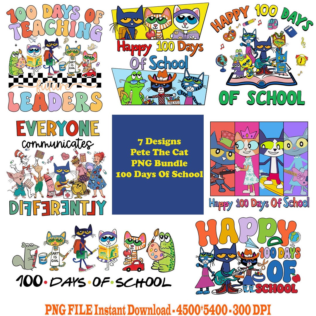 7+pete the Cat 100 Days of School PNG Bundle, Pete the Cat Groovy Cat ...