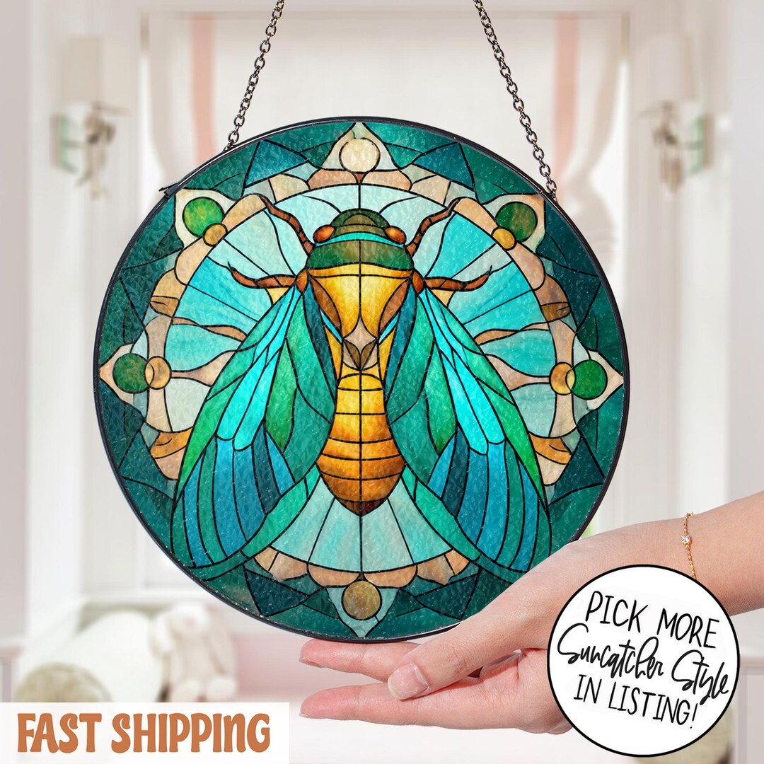 Cicada Stained Glass Suncatcher: Vibrant Insect Window Hanging - Etsy