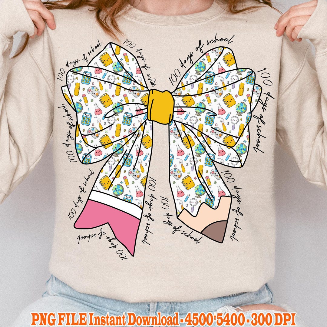 Coquette Bow Pencil 100 Days of School Png, 100 Days of School Png ...