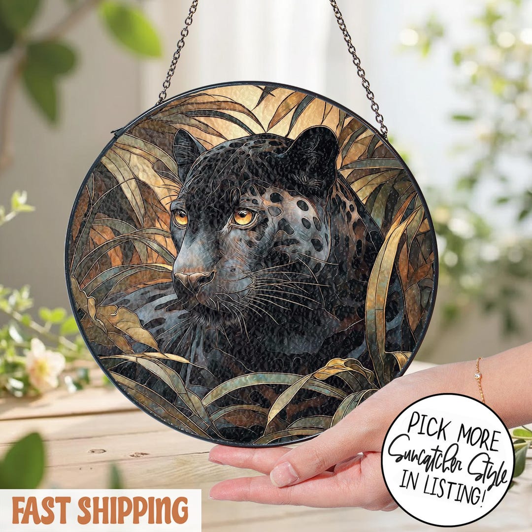 Black Panther Stained Glass Suncatcher, Wildlife Gift, Panther Lovers ...