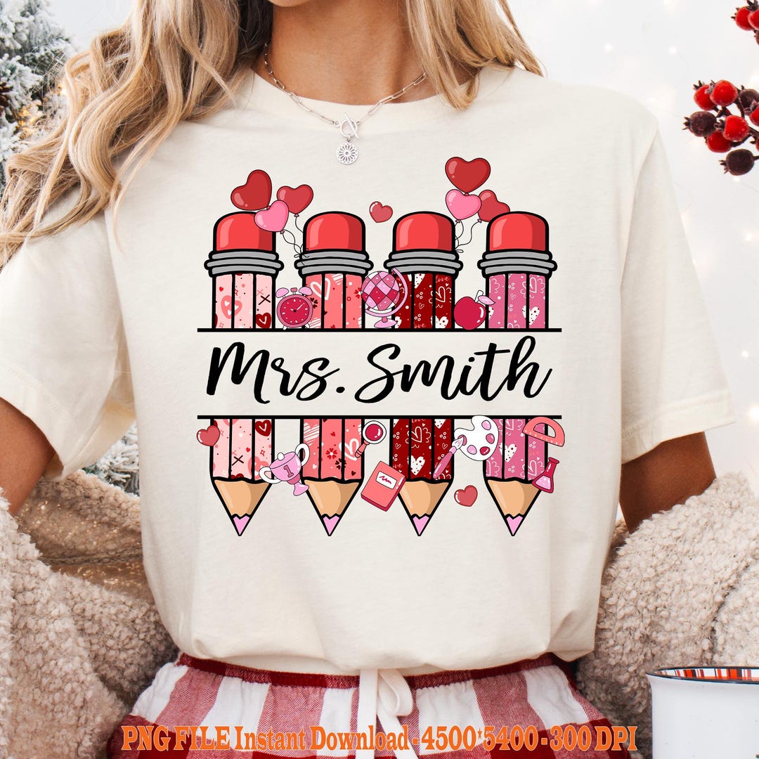 Custome Name Teacher Valentine Png, Colorful Pencil, Glitter Valentine ...