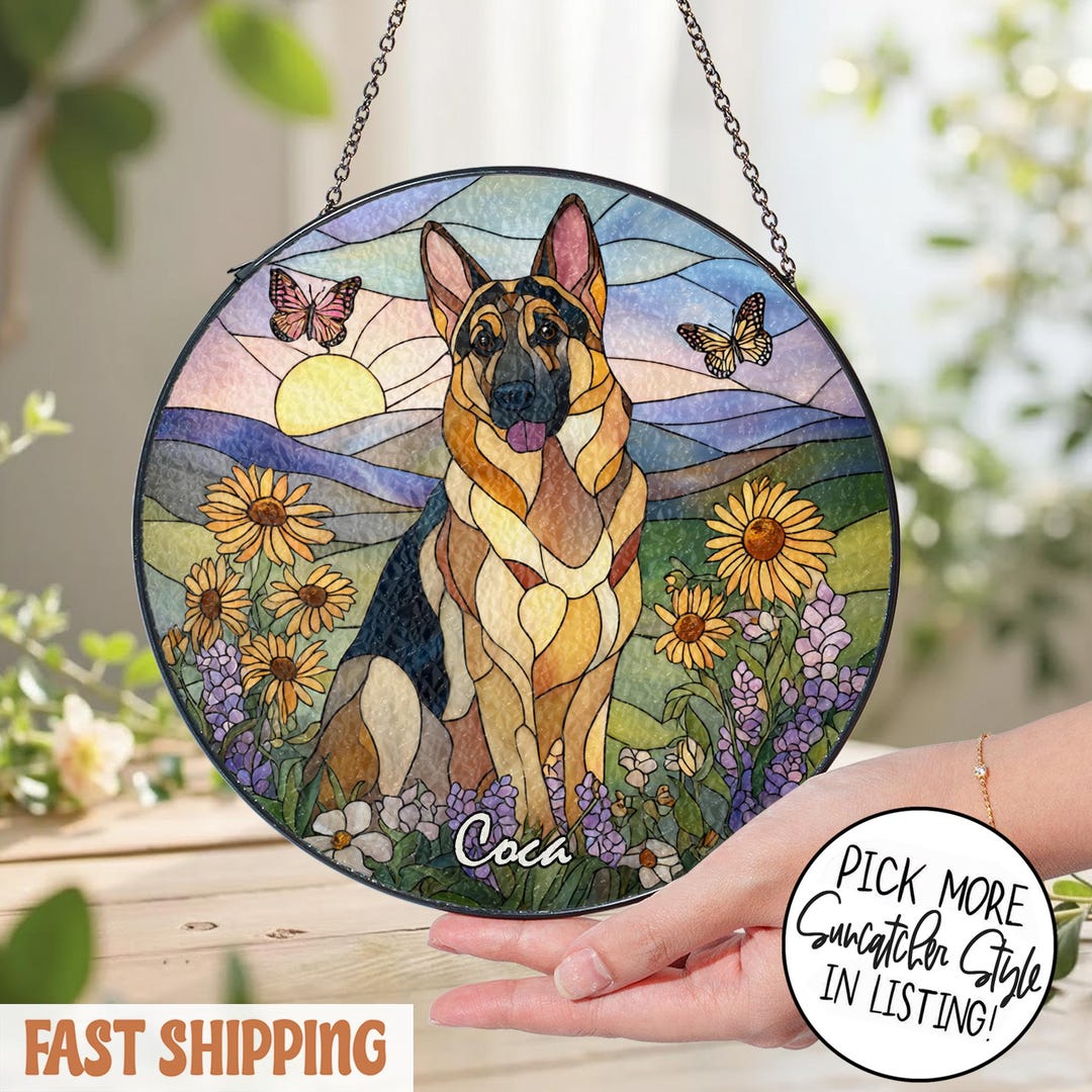 German Shepherd Stained Glass Suncatcher, Dog Memorial, Suncatcher Gift ...