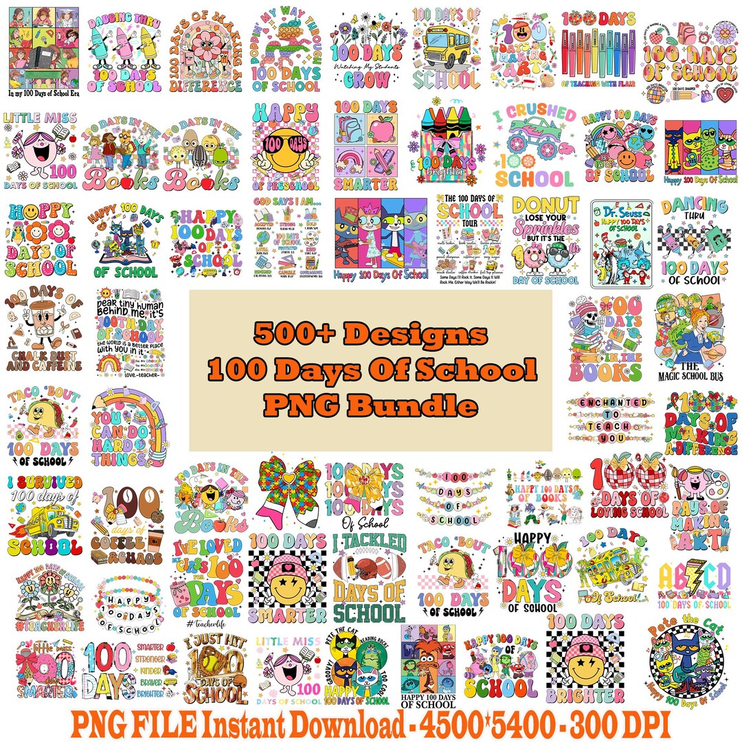 100 Day of School Bundle Png, 100 Day of School Png, Brushstroke 100 ...