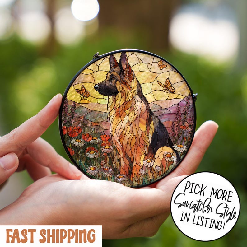 German Shepherd Stained Glass Suncatcher, Dog Memorial, Gift for Dog ...