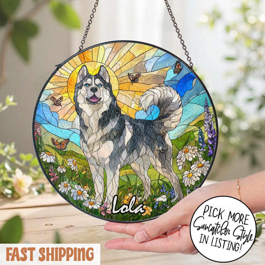 Husky Stained Glass Suncatcher, Window Hanging, Gift for Husky Owners ...