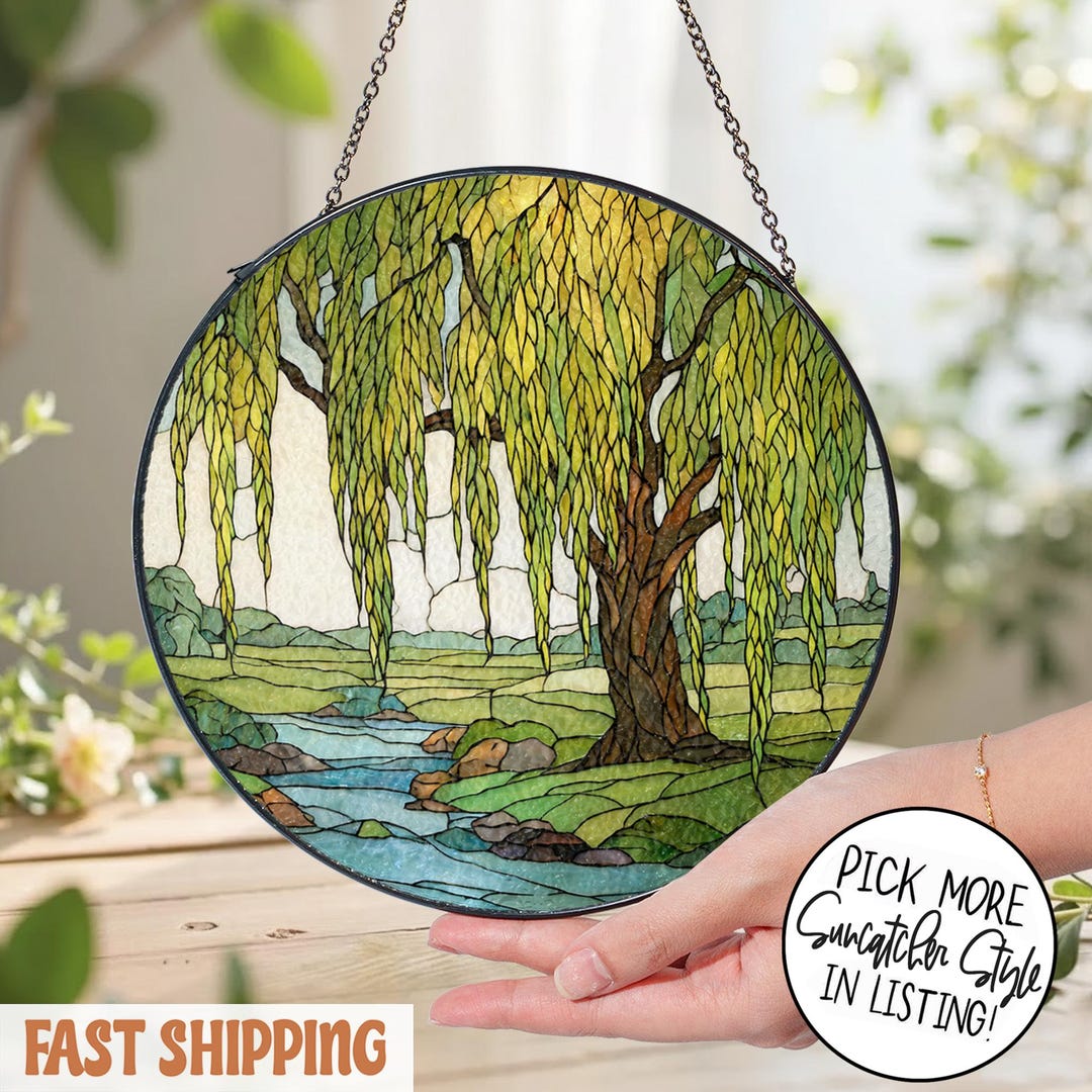 Willow Tree Stained Glass Suncatcher, Nature Window Art, Gift for Mom ...