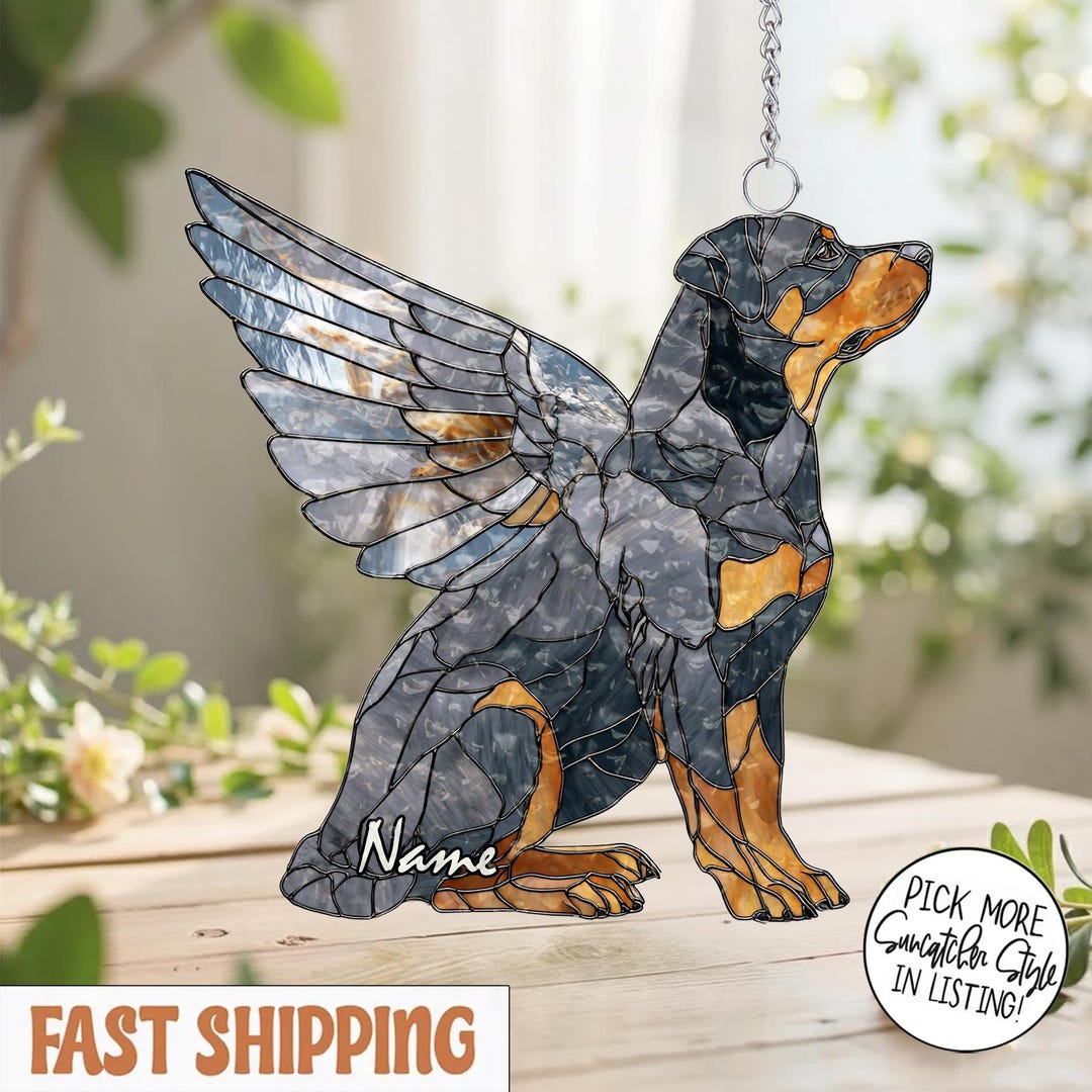 Angel Rottweiler Dog ACRYLIC Suncatcher, Dog Memorial Gift, Pet Loss ...