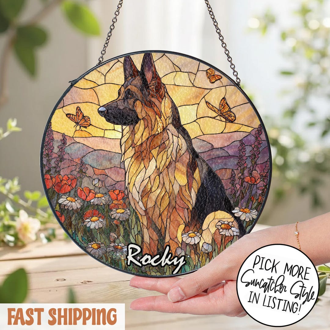 German Shepherd Stained Glass Suncatcher, Dog Memorial, Gift for Dog ...