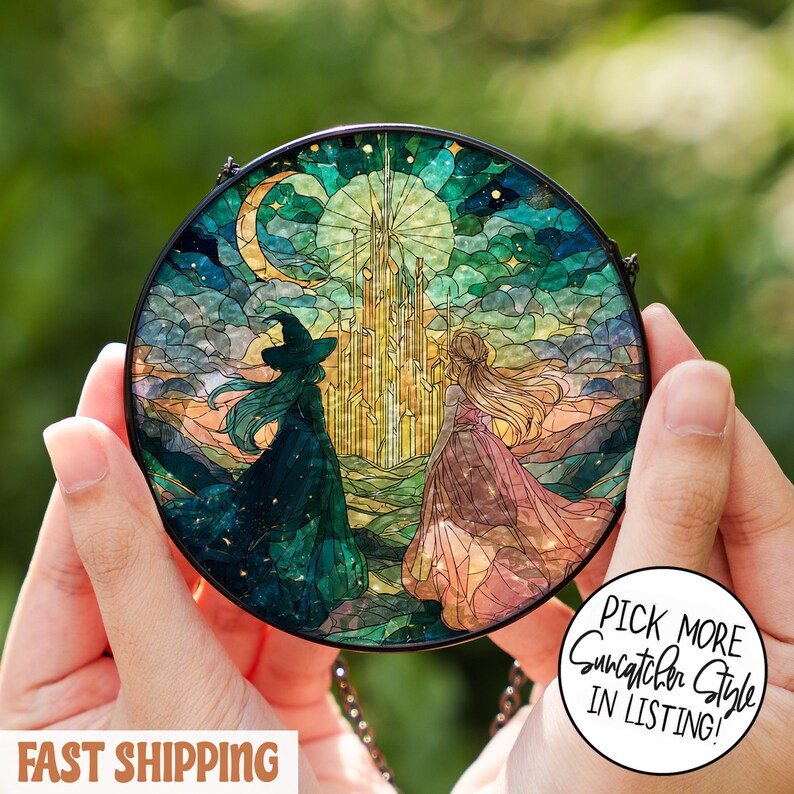 Elphaba and Glinda Wicked Stained Glass Suncatcher, Wicked Musical Fan ...