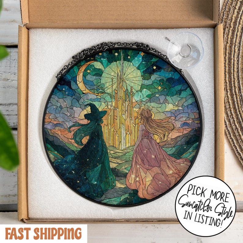 Elphaba and Glinda Wicked Stained Glass Suncatcher, Wicked Musical Fan ...