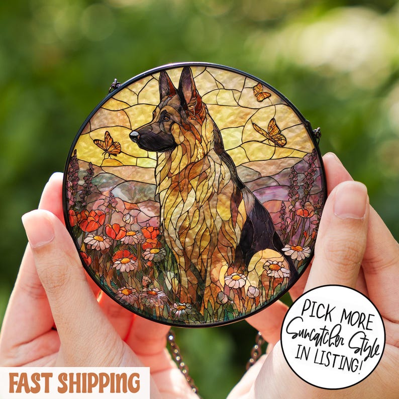 German Shepherd Stained Glass Suncatcher, Dog Memorial, Gift for Dog ...