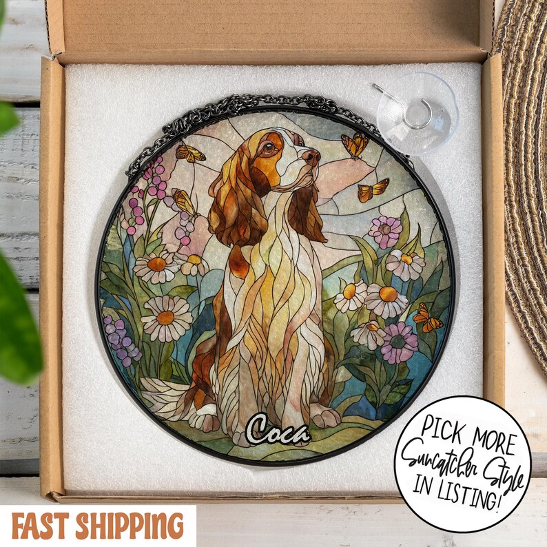 English Springer Spaniel Stained Glass Suncatcher, Dog Memorial Gift ...