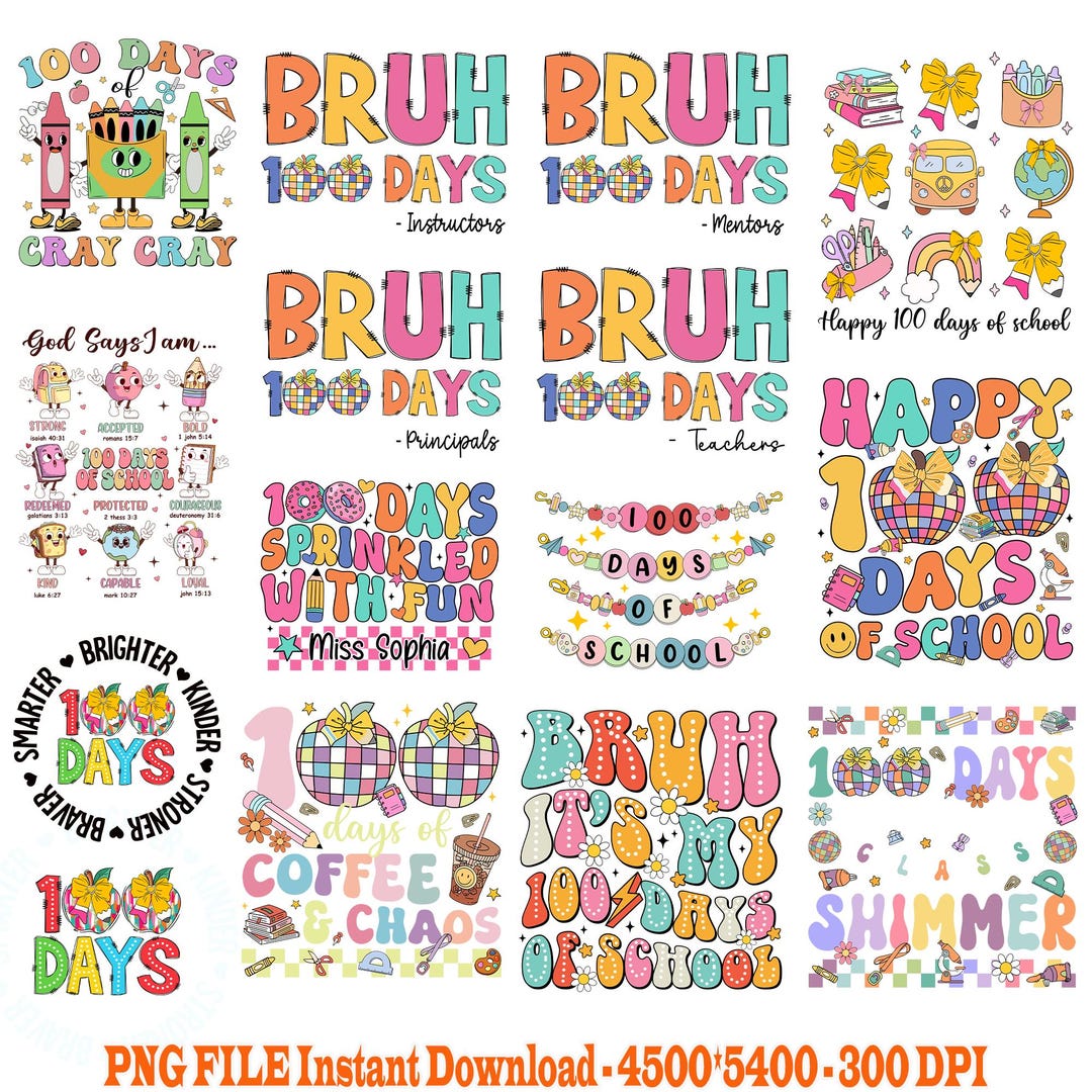 20files 100 Days of School PNG Bundle, 100th Day of School Png, 100 ...