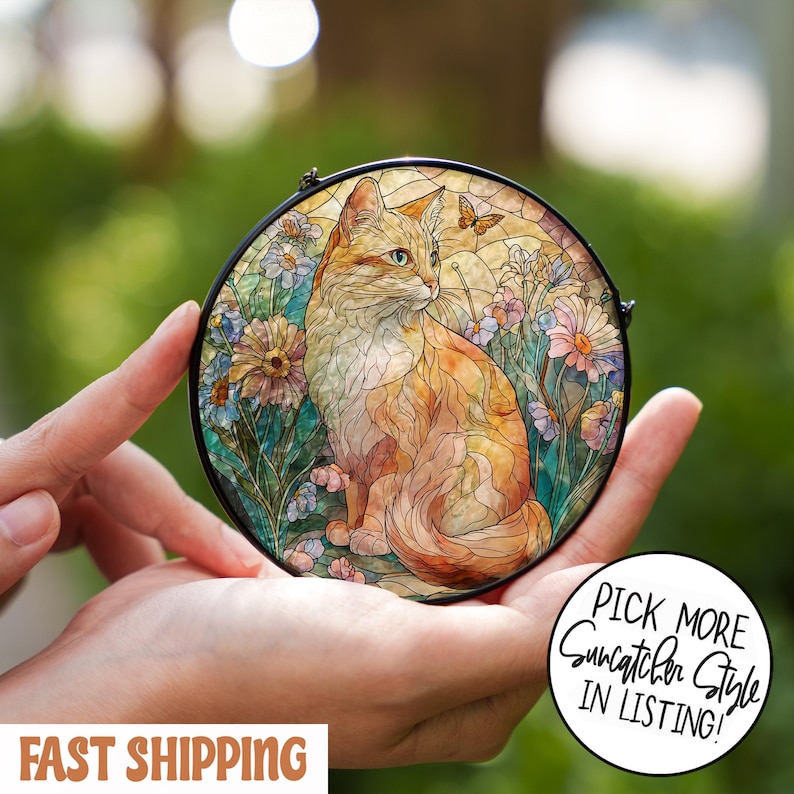 Yellow Cat Stained Glass Suncatcher, Pet Keepsake, Memorial Gift for ...