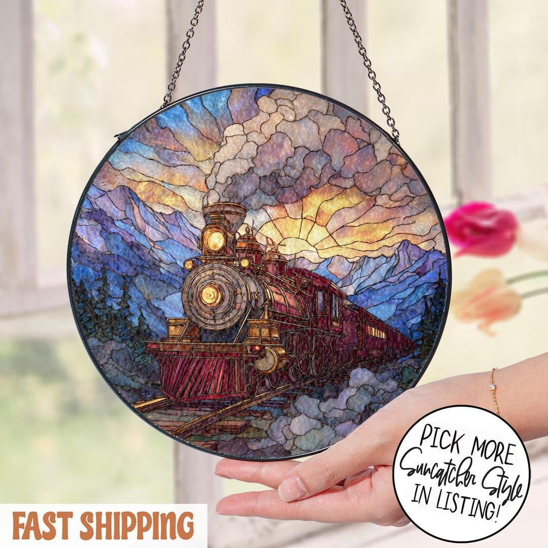 Train Stained Glass Suncatcher, Train Ornament Window Hanging ...