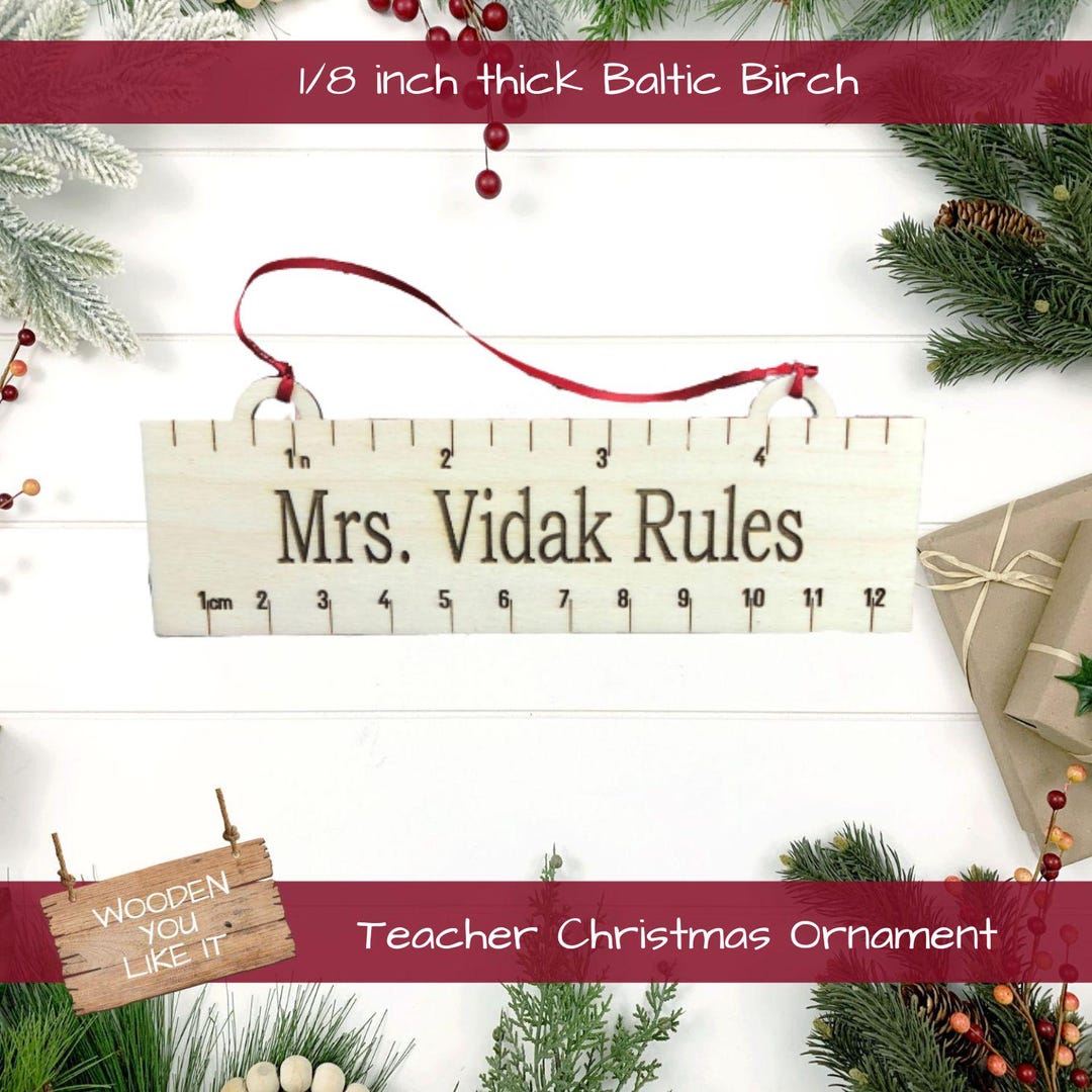 Personalized Teacher Christmas Ornament: Baltic Birch Ruler Gift - Etsy