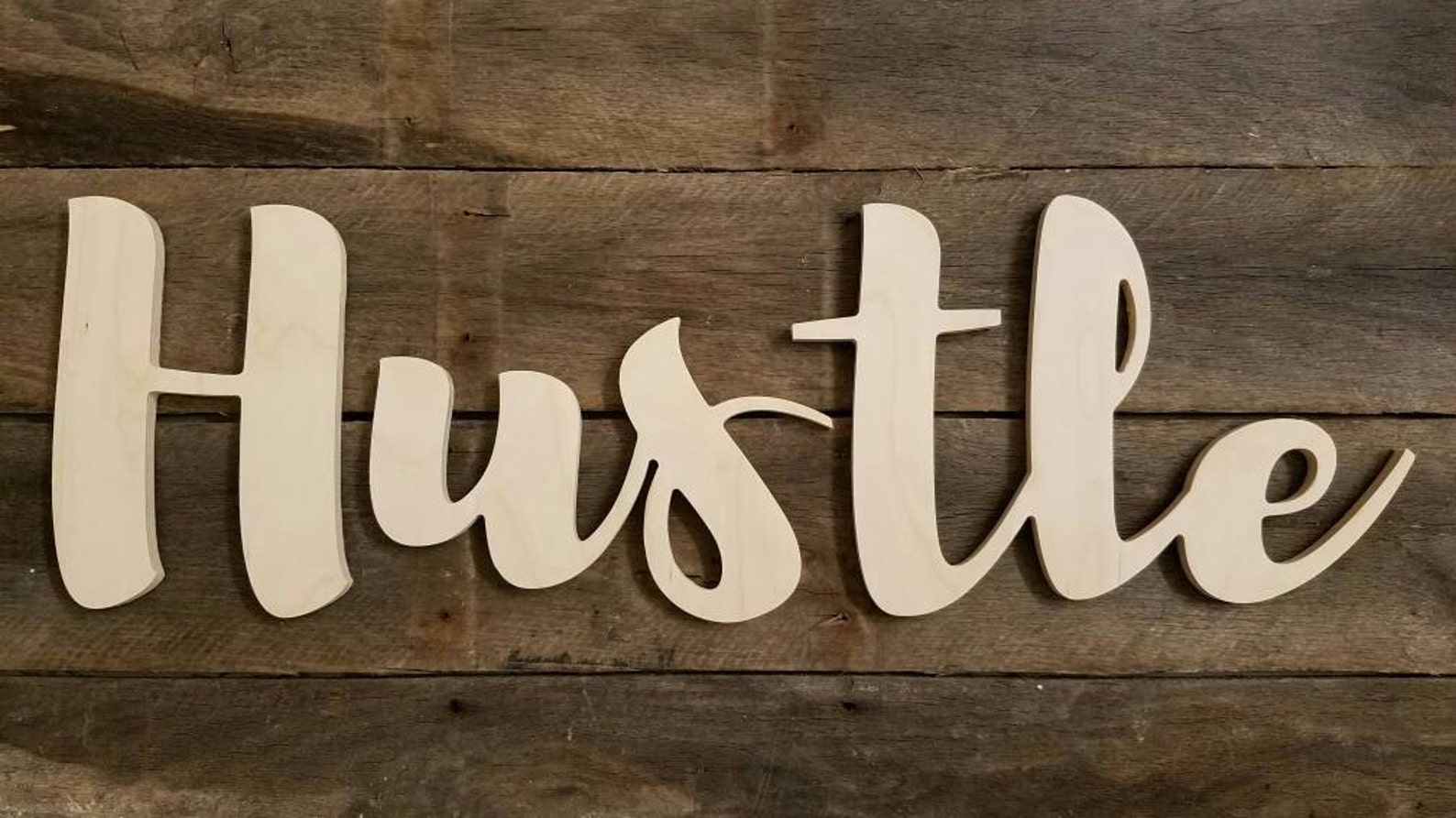 Wooden Letters "hustle" Sign, Unpainted Wooden Wall Hanging, Unfinished ...