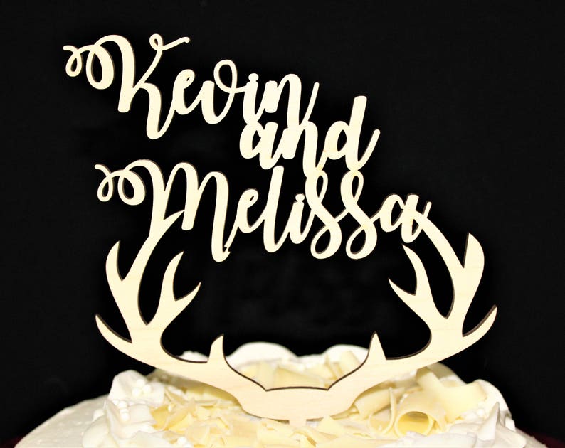 Personalized Antler Wedding Cake Topper, Wooden, Acrylic, Reception ...