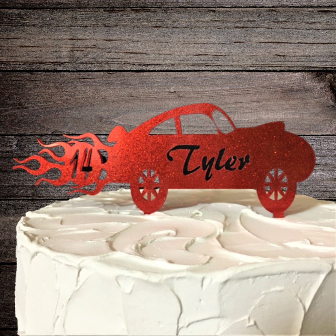 Race Car Birthday Acrylic Cake Topper, Personalized - Etsy