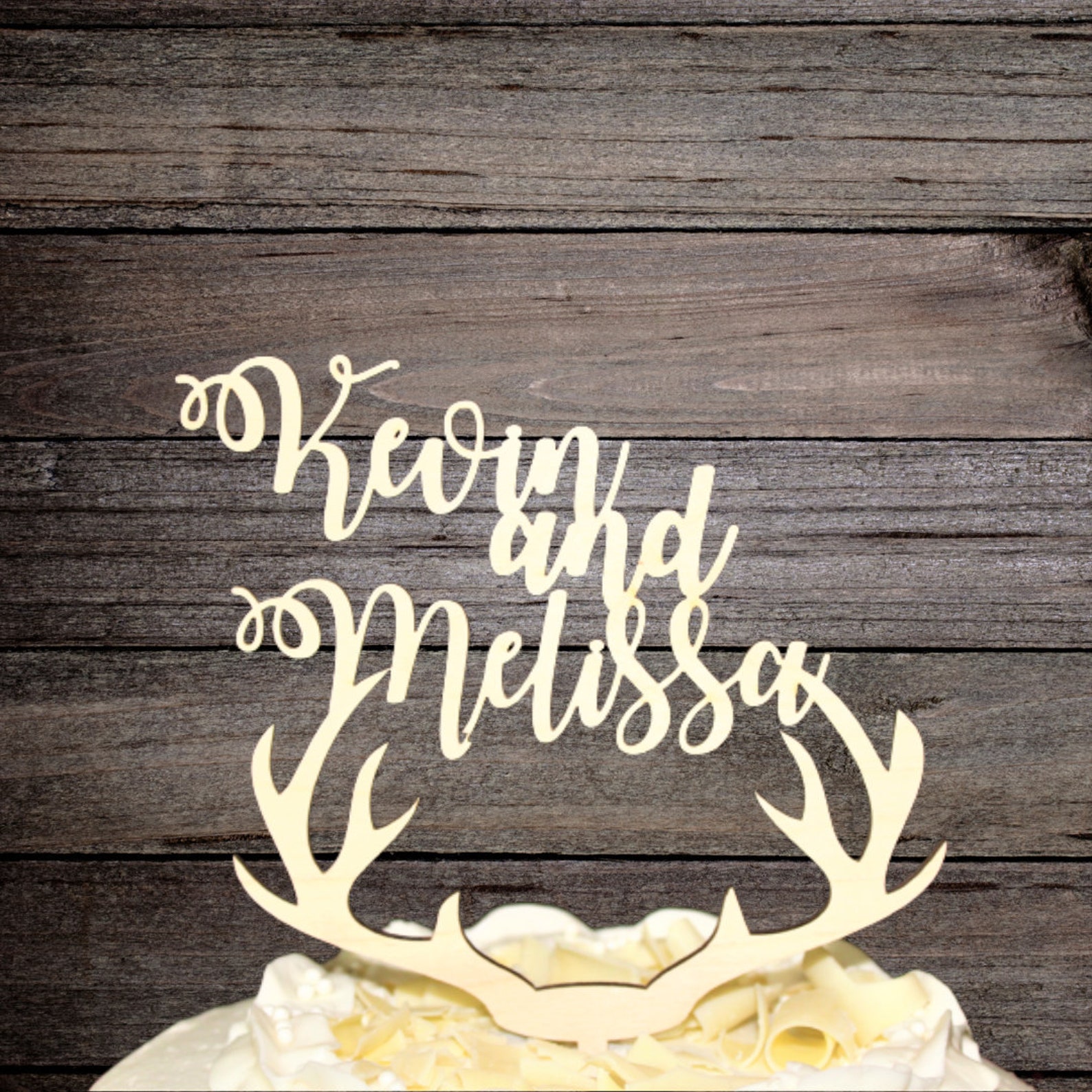 Personalized Antler Wedding Cake Topper, Wooden, Acrylic, Reception ...