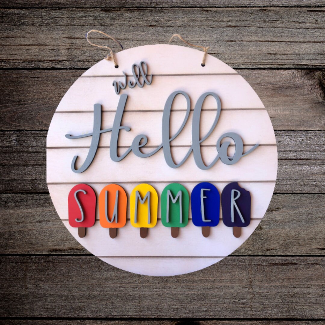 Hello Summer Door Sign/summer Door Sign/popsicles Door Sign/summer Sign ...