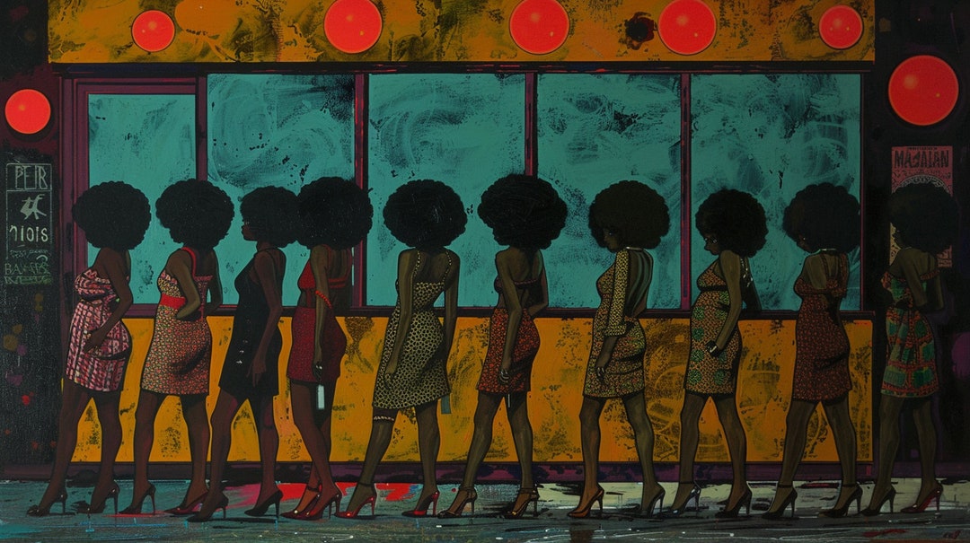 Afrocentric Pop Art of 1970s African American Women With Afros Waiting ...