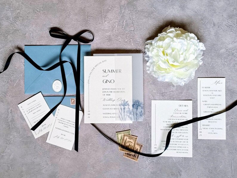 Chic Minimal Curve Wedding Invitation Suite: 5x7" Editable Template Set ...