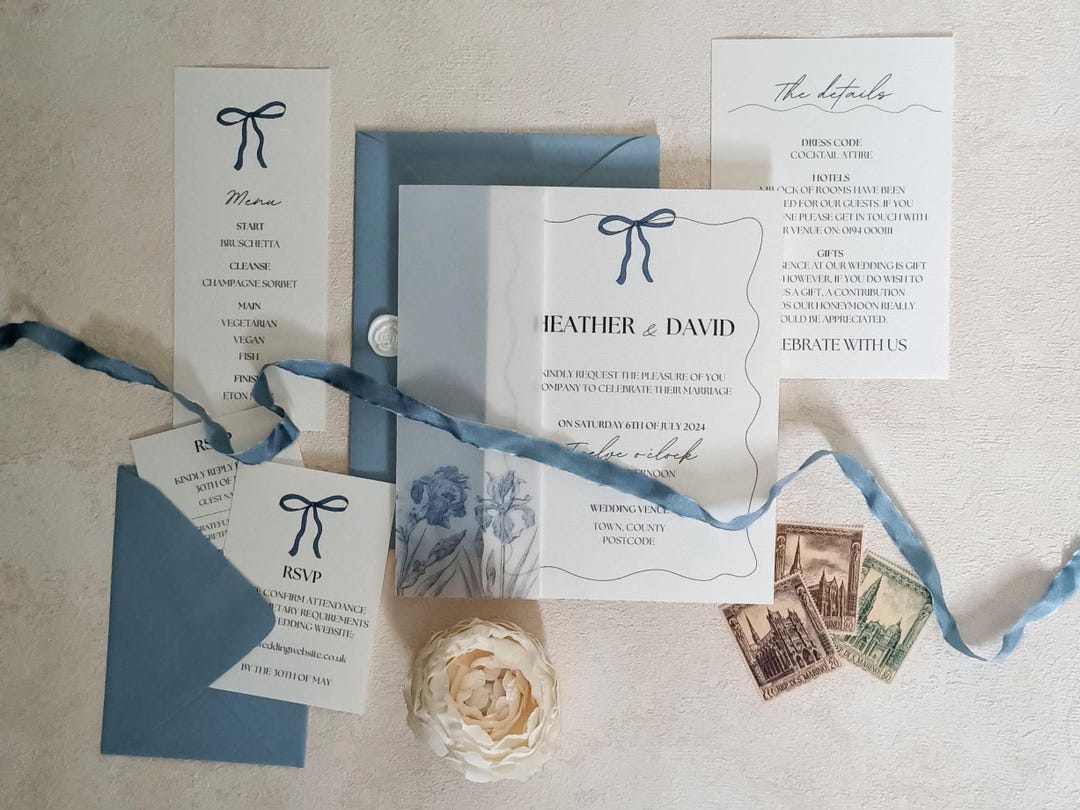 Contemporary Ribbon Modern Wedding Invitation Template Set, Wedding ...