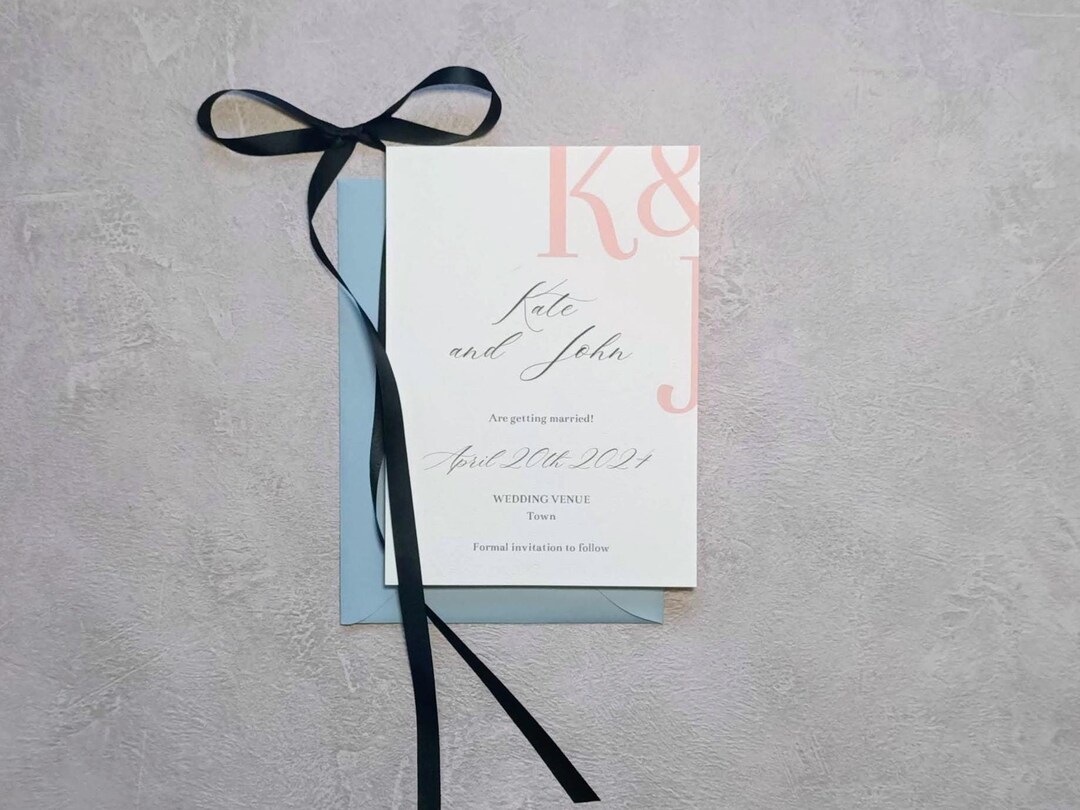 Corner Monogram Elegant Save the Date Wedding Invite 5x7 ...